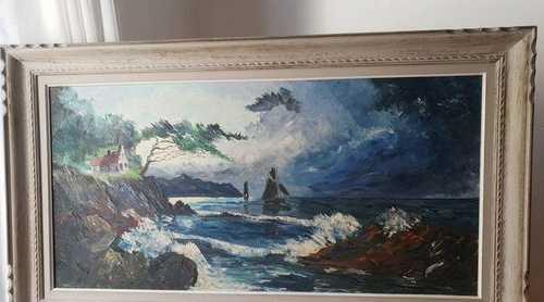 Антикварная картина «Океан, Страна Басков» Франция