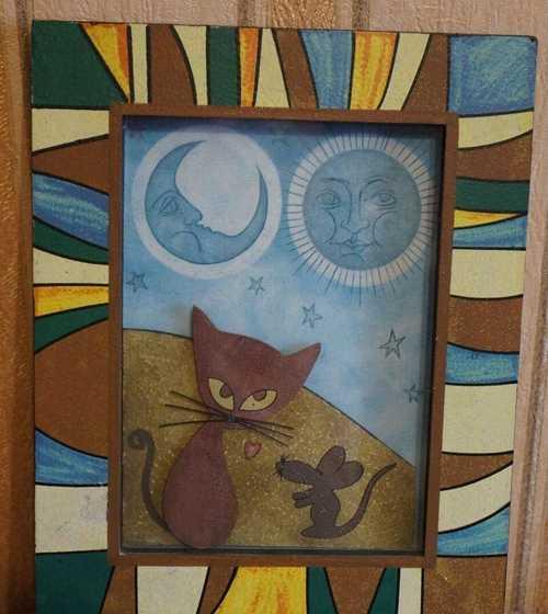 Картина Кошка и мышь. Красный куб. Бору коллекция