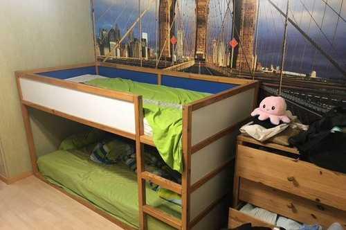 Двухэтажная кровать IKEA kura кюра + два матраса