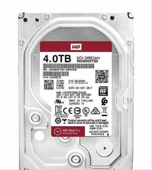 Жесткий диск WD Red Pro WD4003ffbx, 4тб, HDD, SATA