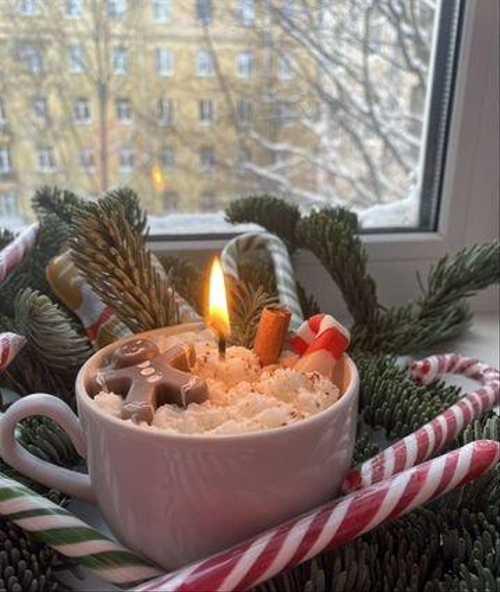 Новогодняяя свеча десерт кофе с пряником