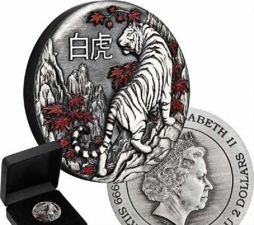 Серебряная монета Тувалу "Белый тигр" 2022 г.в., 6
