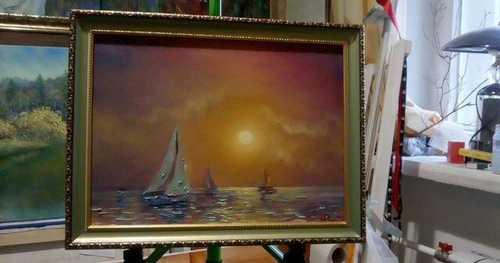 Картина Яхты в вечернем закате солнца