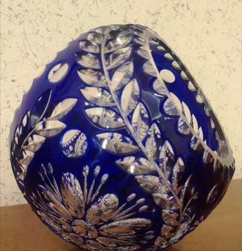 Хрусталь синий ваза корзина для фруктов