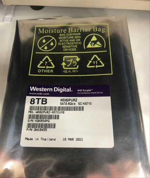 Жесткий диск wd purple wd82purz, 8tb, hdd, SATA 3