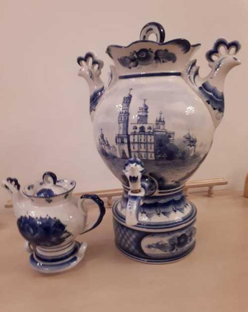 Самовар фарфоровый Гжель "Рассвет"