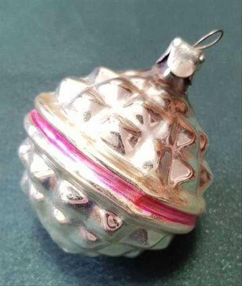Ёлочная игрушка шар Серебристый рифленый (СССР)