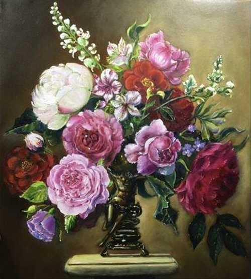 Картина маслом "Натюрморт с цветами"