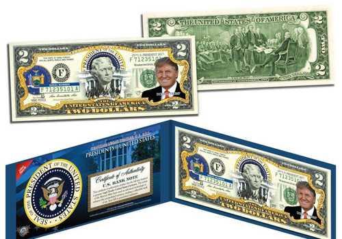 Банкнота 2 доллара США Д. Трамп цветная