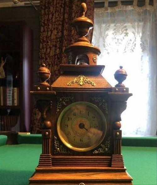 Антикварные каминные часы с будильником HAU