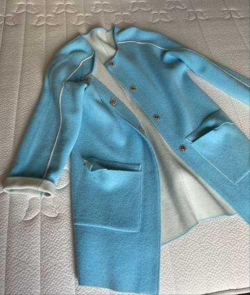 Кардиган, Пальто трикотажное голубое