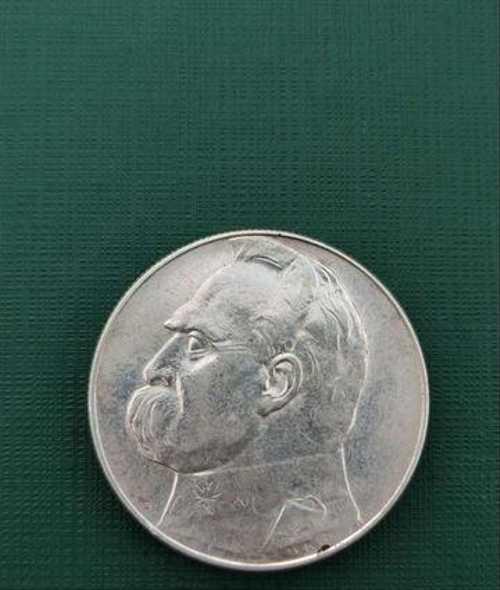 Монета 10 злотых 1936 г. Пилсудский Польша серебро