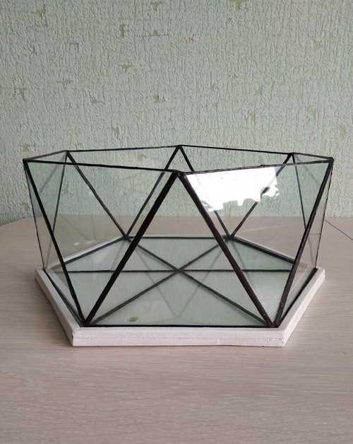 Открытый флорариум.Геометрическая ваза из стекла