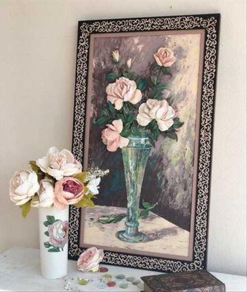 Картина "Чайные розы", скульптурная живопись