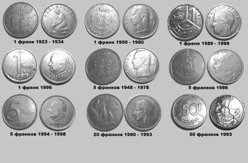 Монеты Бельгии - сантимы, франки от 1874 года