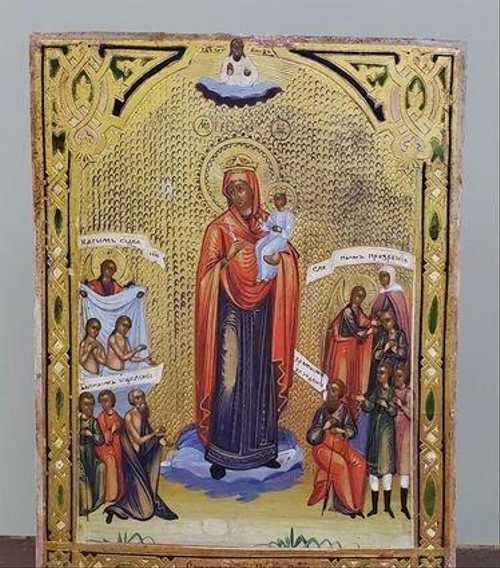 Икона Богородица Скорбящим Радости 19 век золото