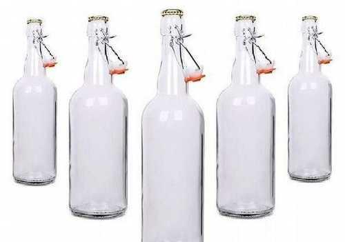 Набор стеклянных светлых бутылок 1000 мл с бугельн