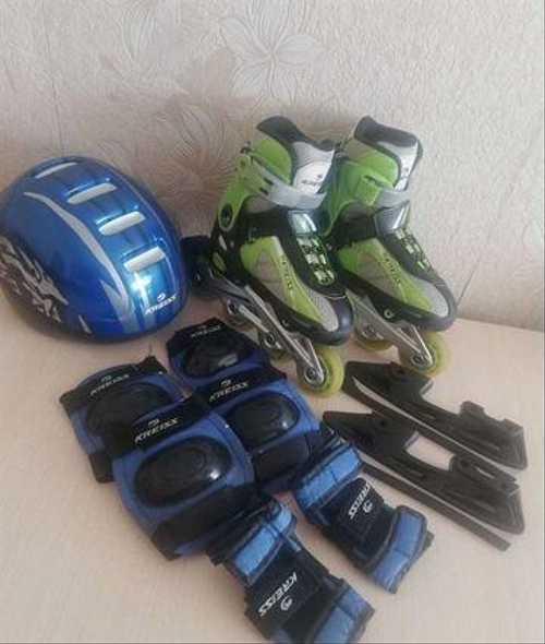 Роликовые коньки +комплект защиты+шлем