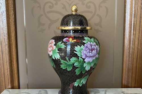 Антикварная ваза с крышкой Эмали Клуазоне Китай