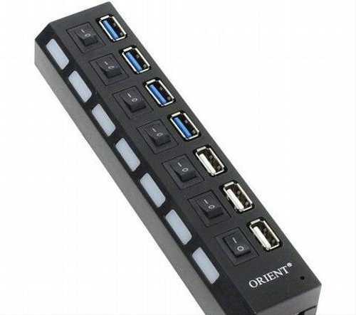 Usb 3.0 разветвитель orient 7 портов, блок питания