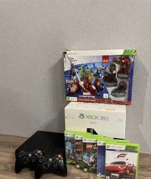 Xbox 360 500gb + 2 геймпада + 13 дисков с играми