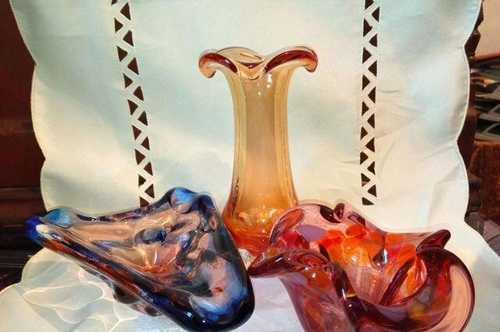 Пепельницы, вазы чешское стекло бу