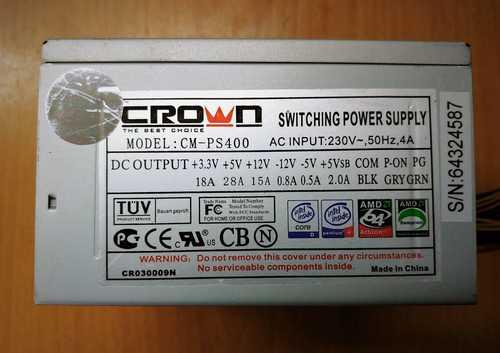 Блок Питания 400W crown CM-PS400