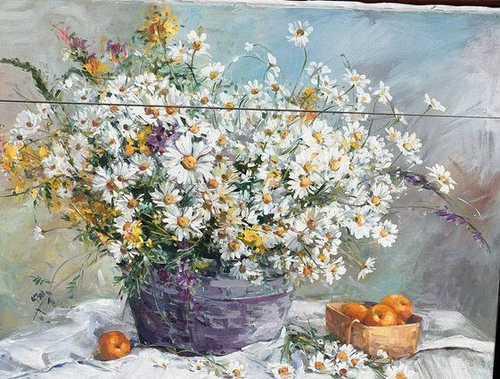 Картина маслом натюрморт цветы полевые ромашки