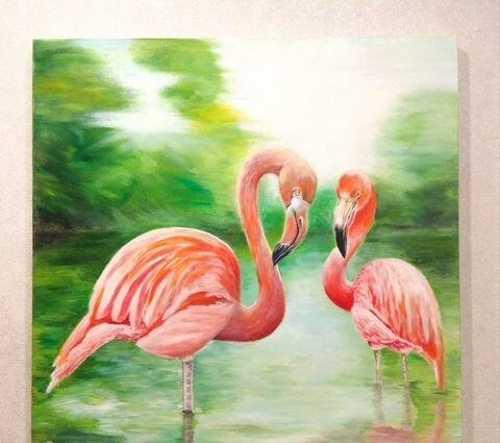 Картина маслом на холсте с фламинго