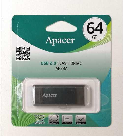 Флешка 64GB Apacer AH33A Metal Silver