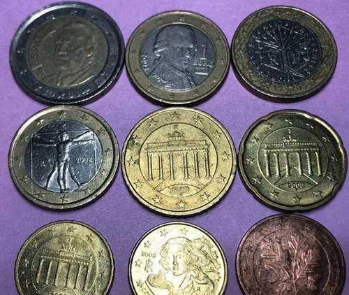 Евро монеты, все разные