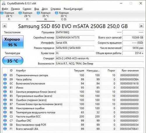 Samsung SSD 850 EVO msata 250Gb