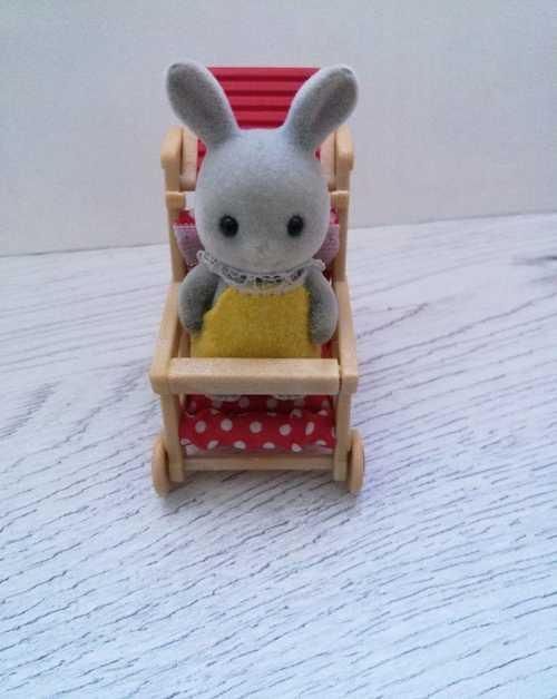 Коляска sylvanian families, малыш с кроваткой