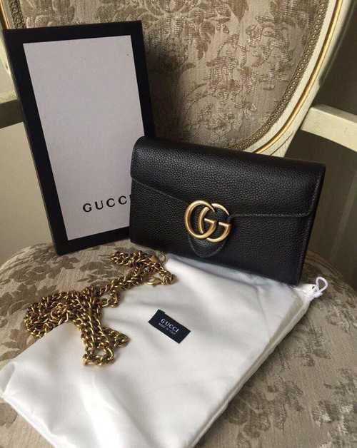 Сумка Gucci Marmont chain Гуччи Плоский Клатч