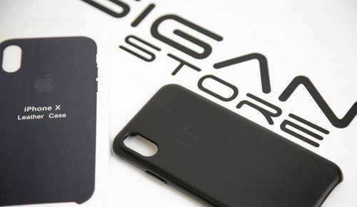Чехол для iPhone X Leather Case Черный