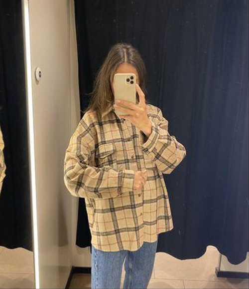 Рубашка новая теплая в клетку oversize zara mango