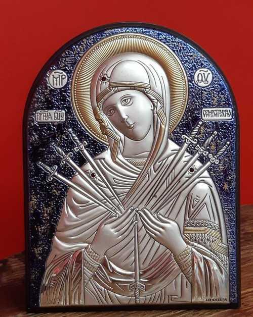 Икона Богородица Семистрельная 15Х11 см, серебро