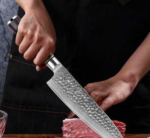 Кухонный нож Шеф, VG-10 в обкладках из дамаска