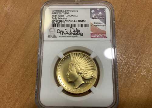 Золотая монета «Американская свобода" 2019 NGC (SP