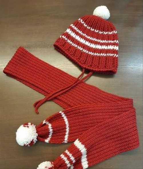 Комплект шапка+шарф ручной работы (100 шерсть)