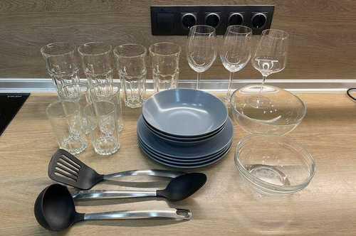 Набор столовой посуды IKEA, тарелки, стаканы