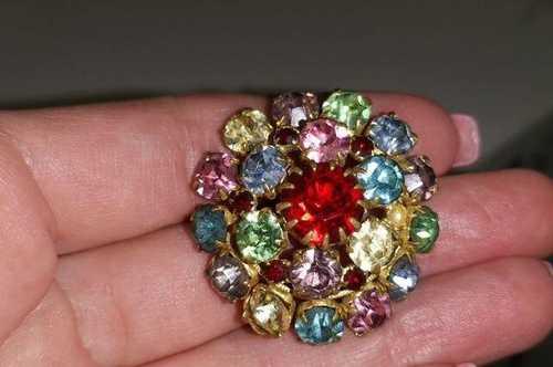 Брошь цветные камни винтаж