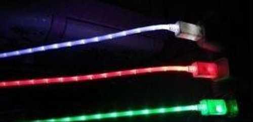 Магнитный зарядный кабель светящийся micro USB