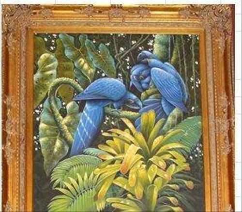 Картина«Синии попугаи»,холст/масло,деревянная рама