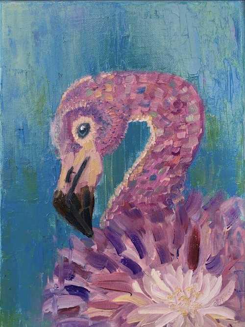 Картина маслом Розовый фламинго