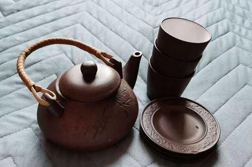 Глиняный чайник + набор кружек