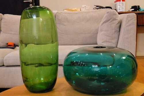 2 вазы цветное стекло IKEA крупные