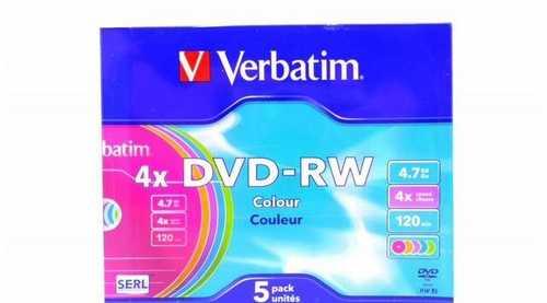 Диски DVD-RW Verbatim Colour 5 штук