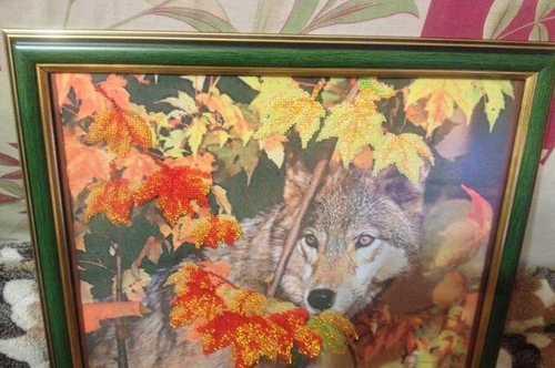 Картина из бисера- волк