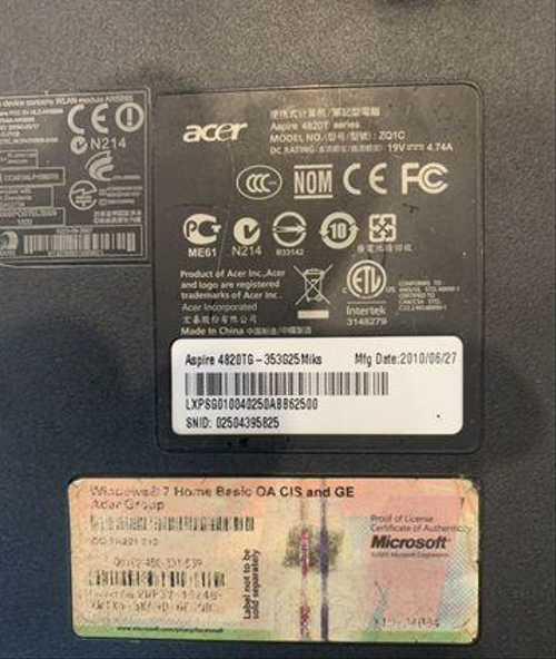 Ноутбук acer aspire 4820